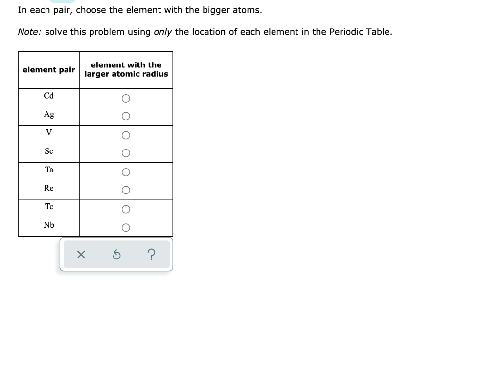 Solved In each pair, choose the element with the bigger | Chegg.com