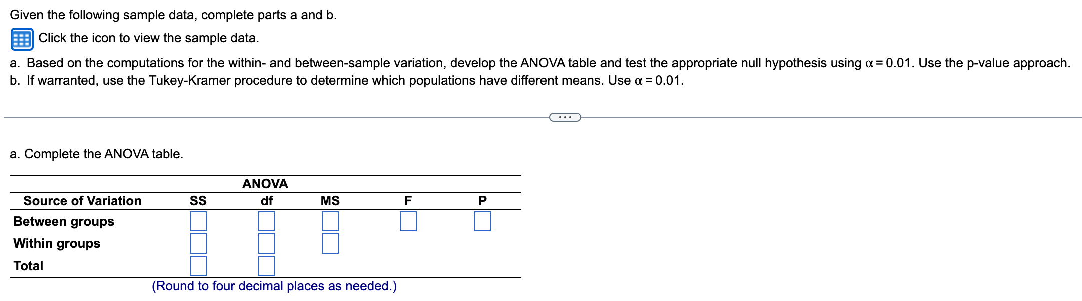 Solved Sample DataGiven the following sample data, complete | Chegg.com