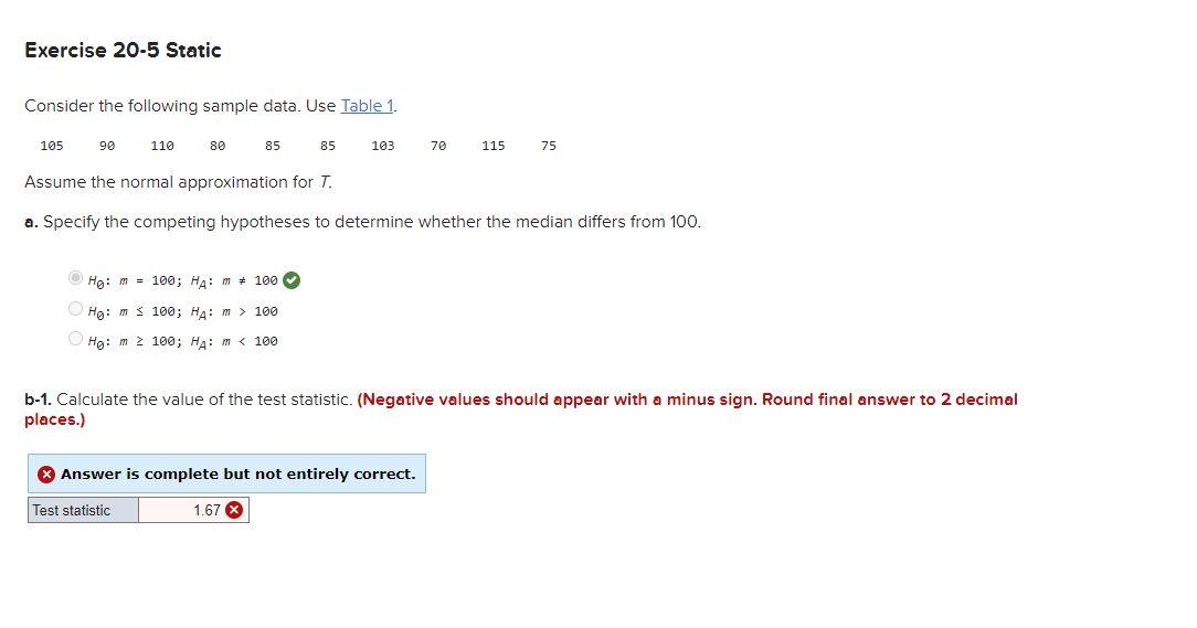 Solved Consider the following sample data. Use Table 1. | Chegg.com