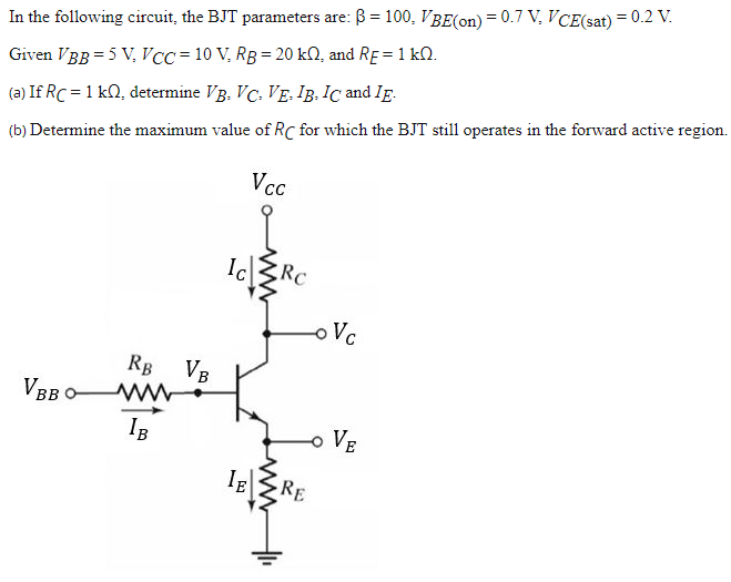 Solved In the following circuit the BJT parameters are: B = | Chegg.com
