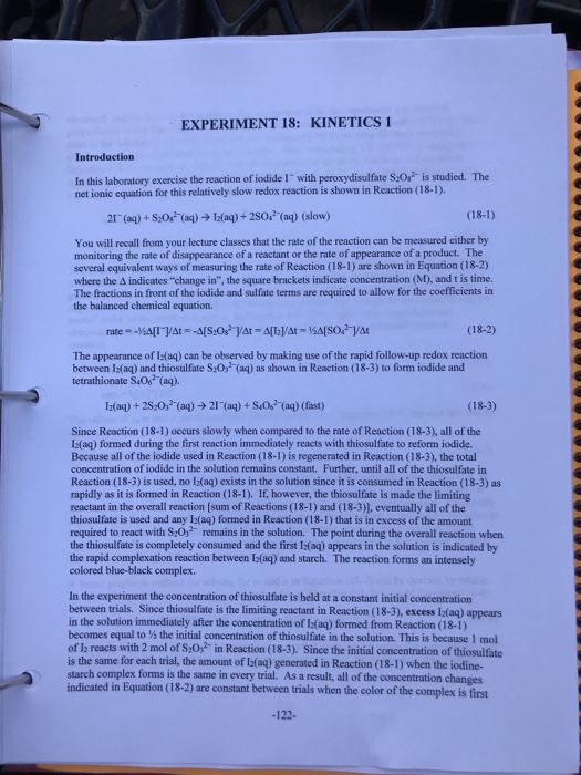 Solved Kinetics 1 Prelaboratory Assignment Name and Drawer | Chegg.com