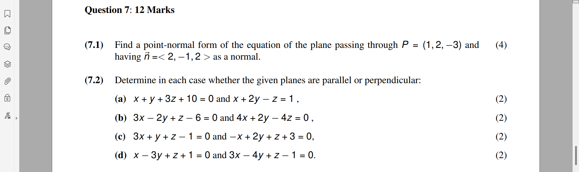Solved (7.1) Find a point-normal form of the equation of the | Chegg.com
