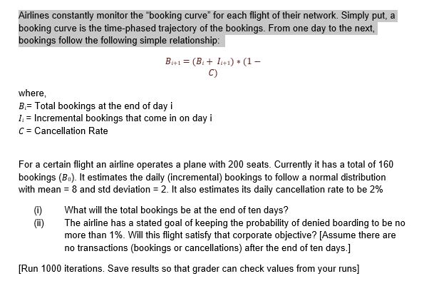 Solved Airlines constantly monitor the \"booking curve\" for | Chegg.com
