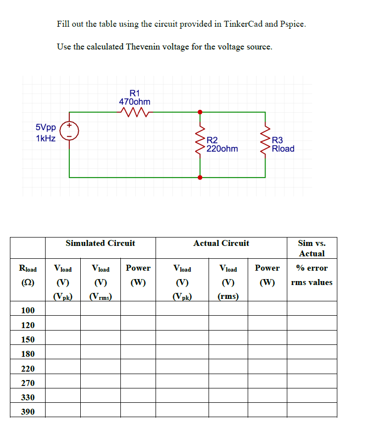Solved Fill out the table using the circuit provided in | Chegg.com