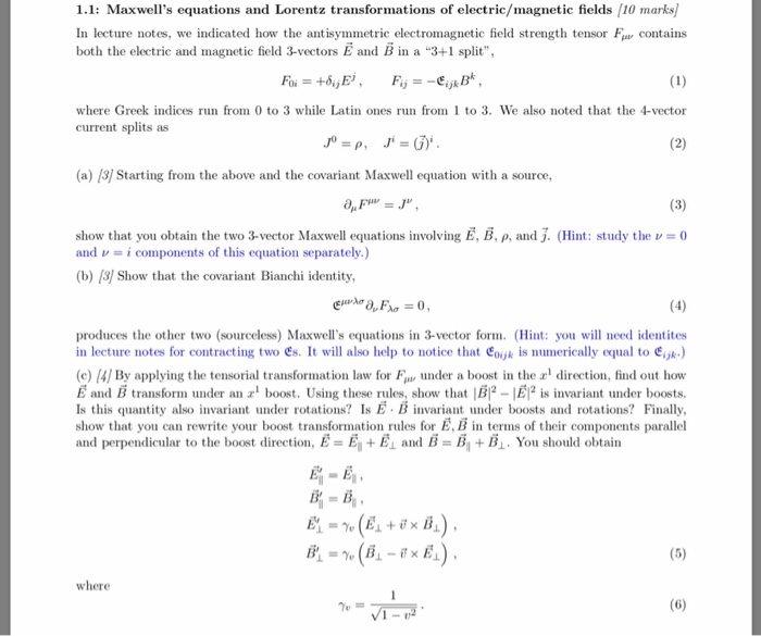 Solved 1.1: Maxwel's equations and Lorentz transformations | Chegg.com