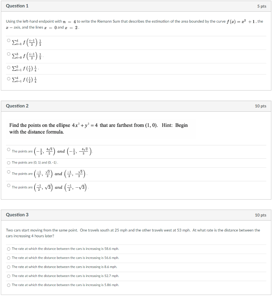 Solved Question 1 5 pts Using the left-hand endpoint with n | Chegg.com