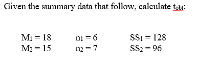 Solved Given the summary data that follow, calculate tobt: | Chegg.com