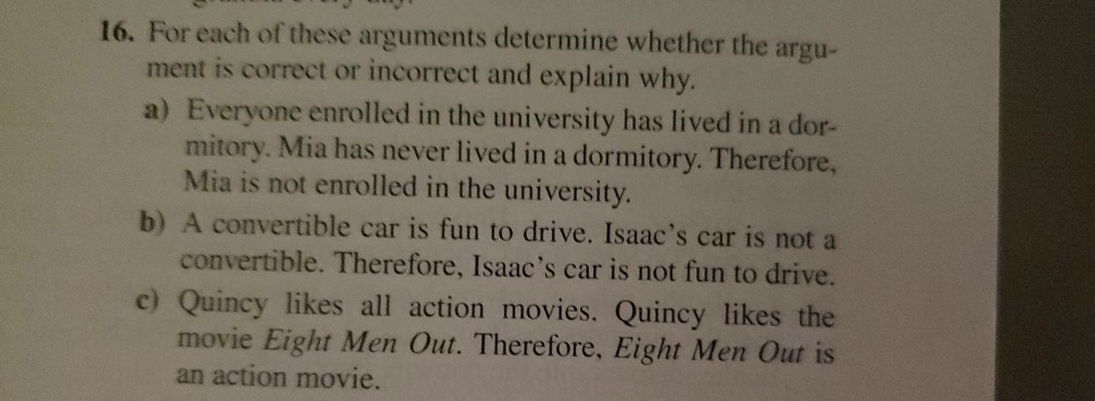 Solved 16 For Each Of These Arguments Determine Whether The
