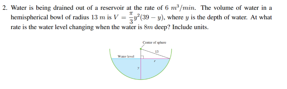 Solved 2. Water is being drained out of a reservoir at the | Chegg.com