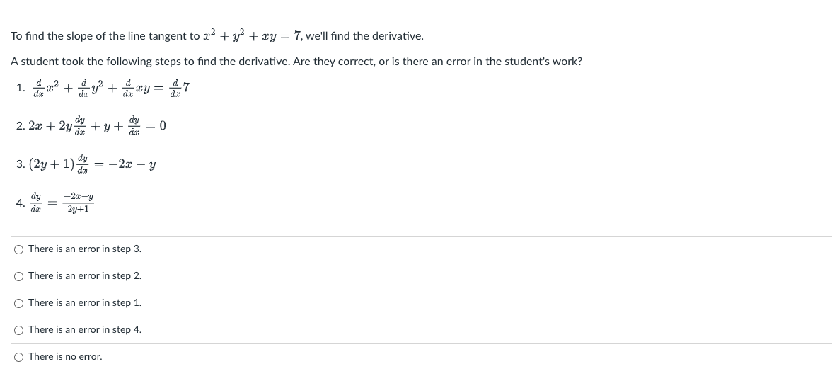 Solved To find the slope of the line tangent to x2+y2+xy=7, | Chegg.com