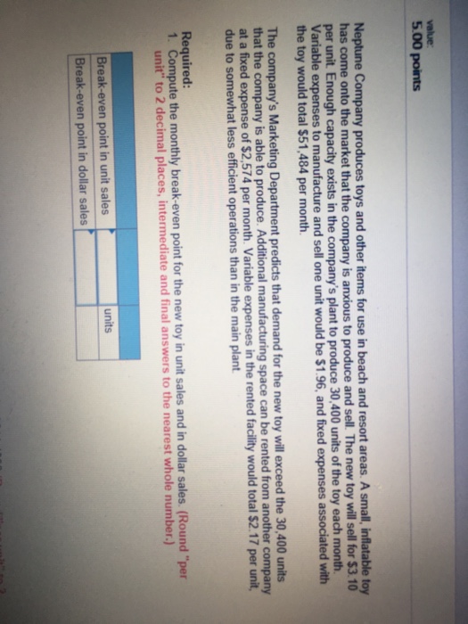 Solved 5.00 points Neptune Company produces toys and other | Chegg.com