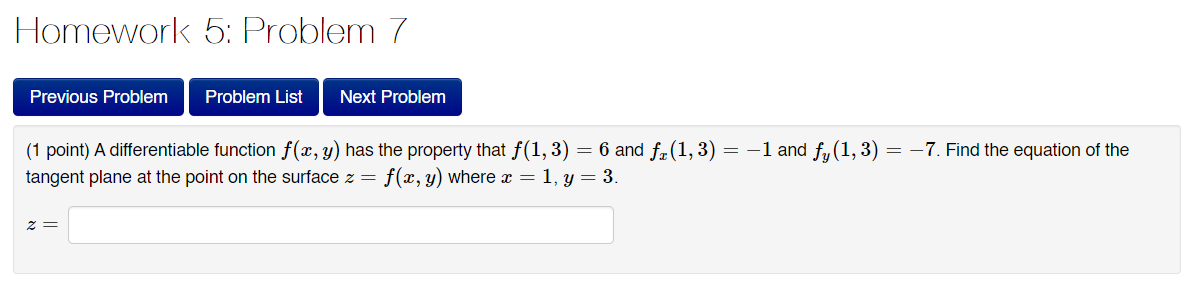 Solved Homework 5 Problem 7 Previous Problem Problem List
