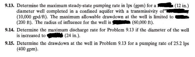 Solved 9.13. Determine the maximum steady-state pumping rate | Chegg.com