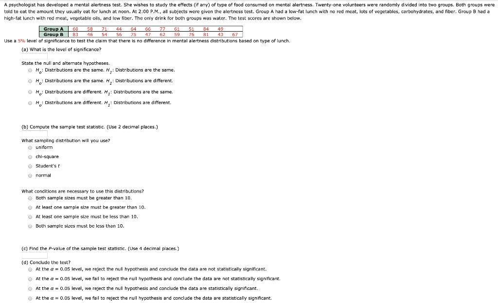 Solved A psychologist has developed a mental alertness test. | Chegg.com
