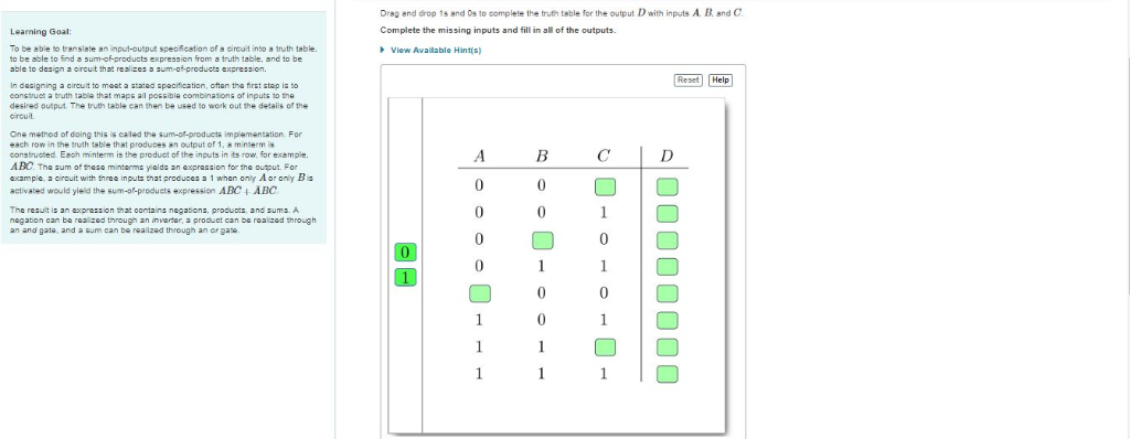 Solved Drag and drop 1s and Os to complete the truth table | Chegg.com