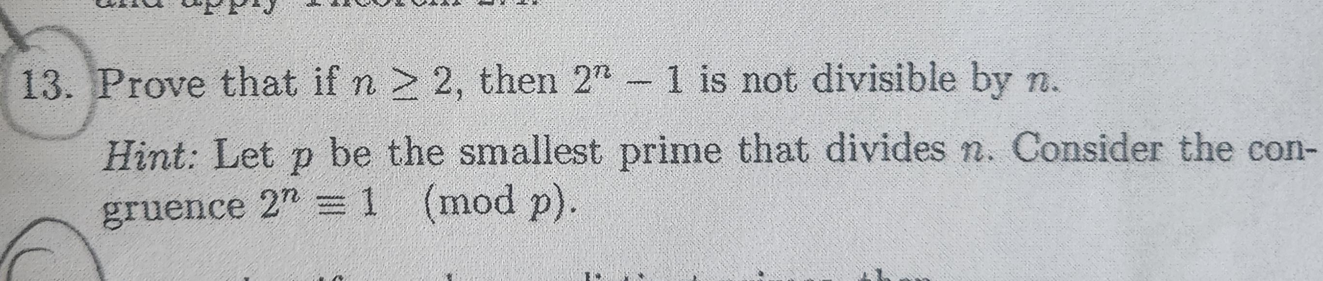 Solved 3. Prove that if n≥2, then 2n−1 is not divisible by | Chegg.com