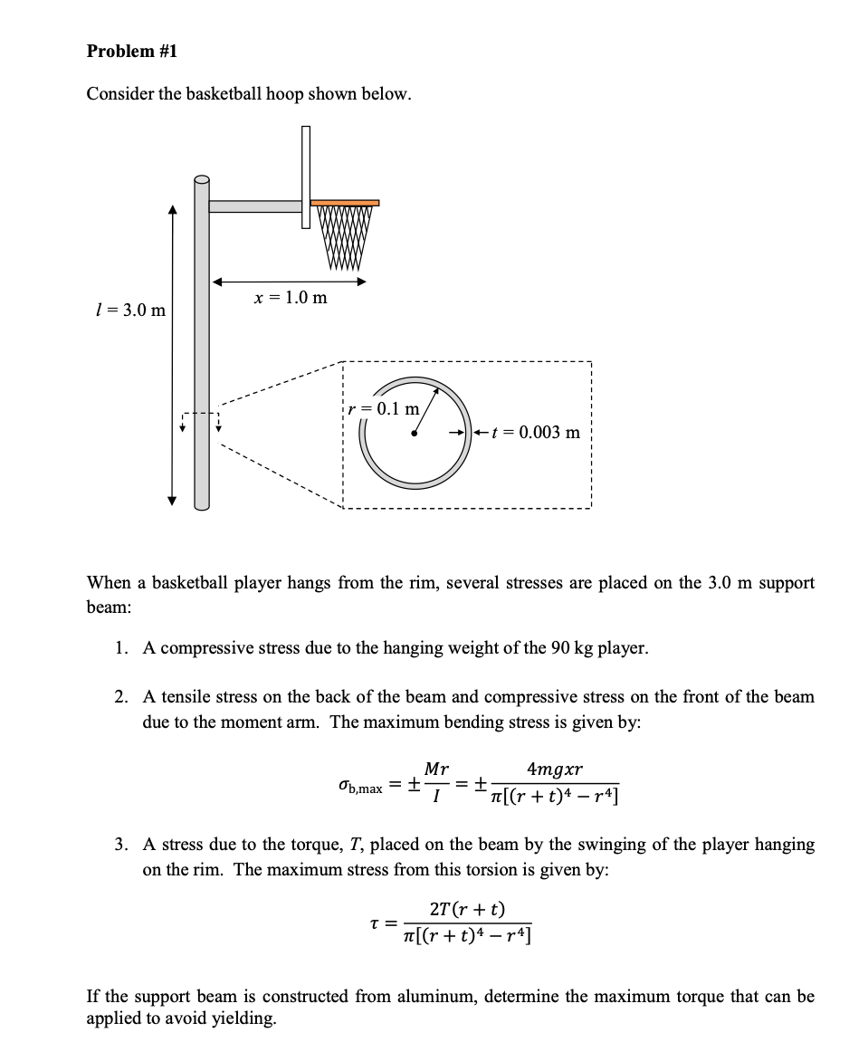 Problem #1 Consider the basketball hoop shown below. | Chegg.com