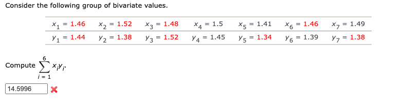 Solved Consider the following group of bivariate values. | Chegg.com