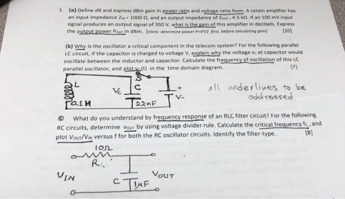 Solved 1. (a) Define d8 and express dBm gain in power ratto | Chegg.com
