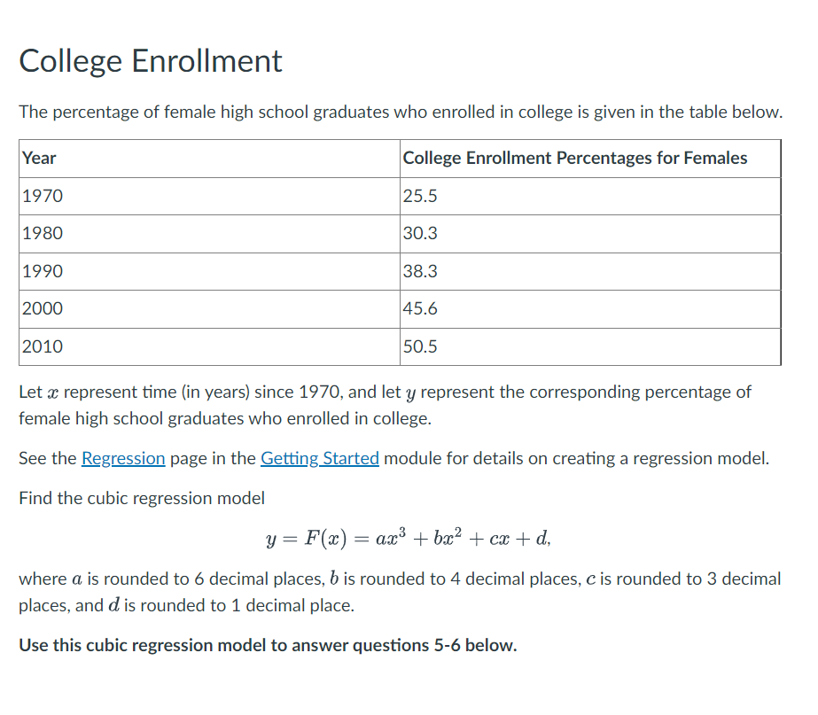 [Solved]: College Enrollment The percentage of female high