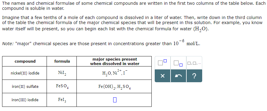 Solved The names and chemical formulae of some chemical | Chegg.com