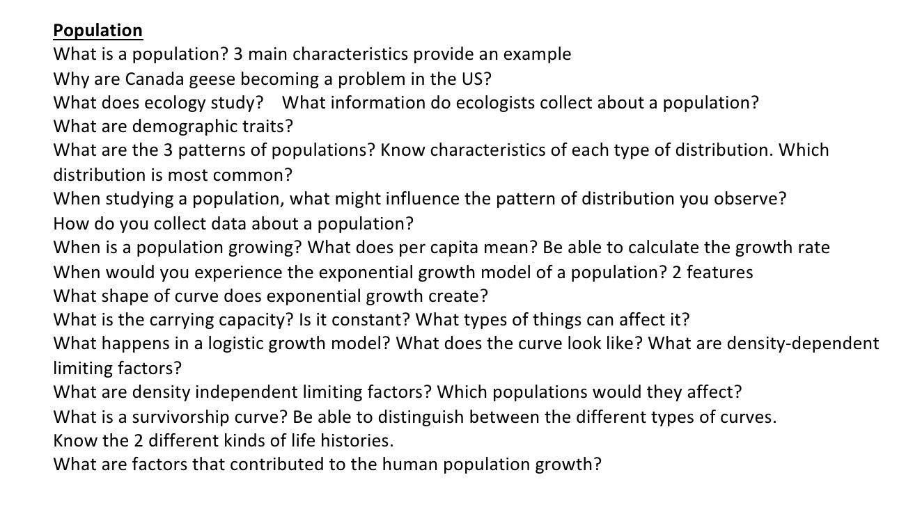 Solved Population What is a population? 3 main | Chegg.com