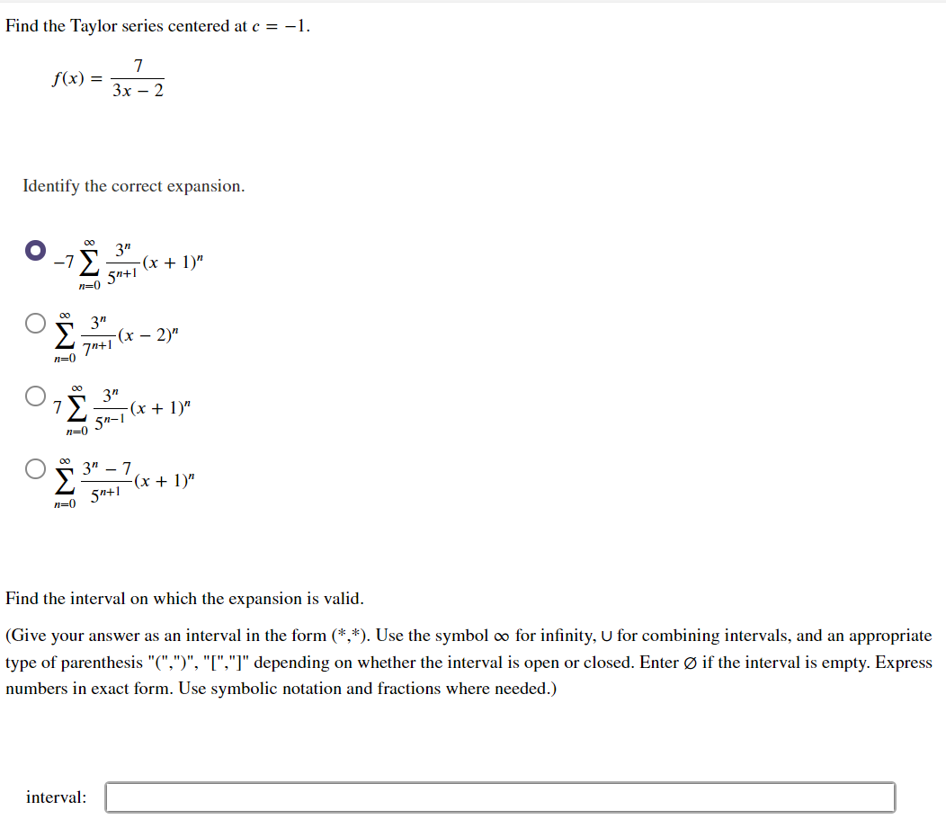 Solved Find the Taylor series centered at c=−1. f(x)=3x−27 | Chegg.com