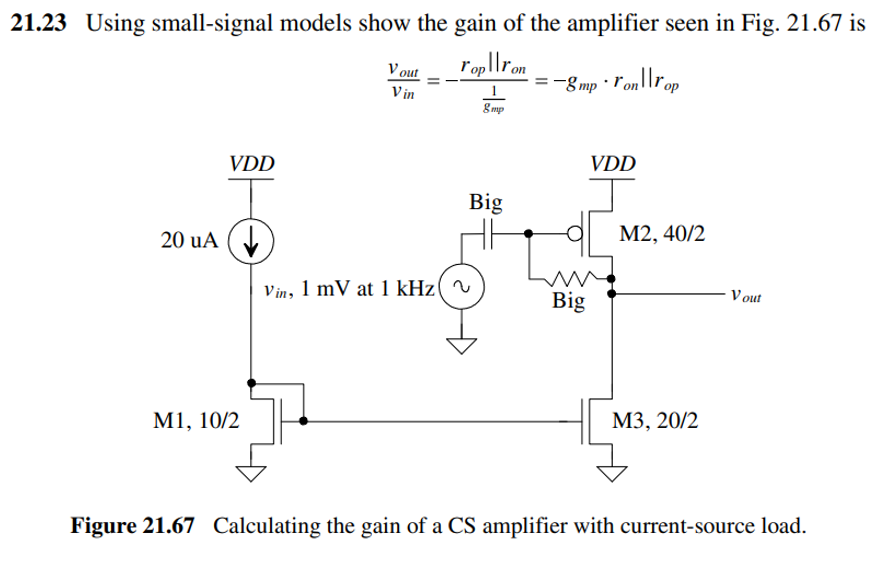 Solved 21.23 Using small-signal models show the gain of the | Chegg.com