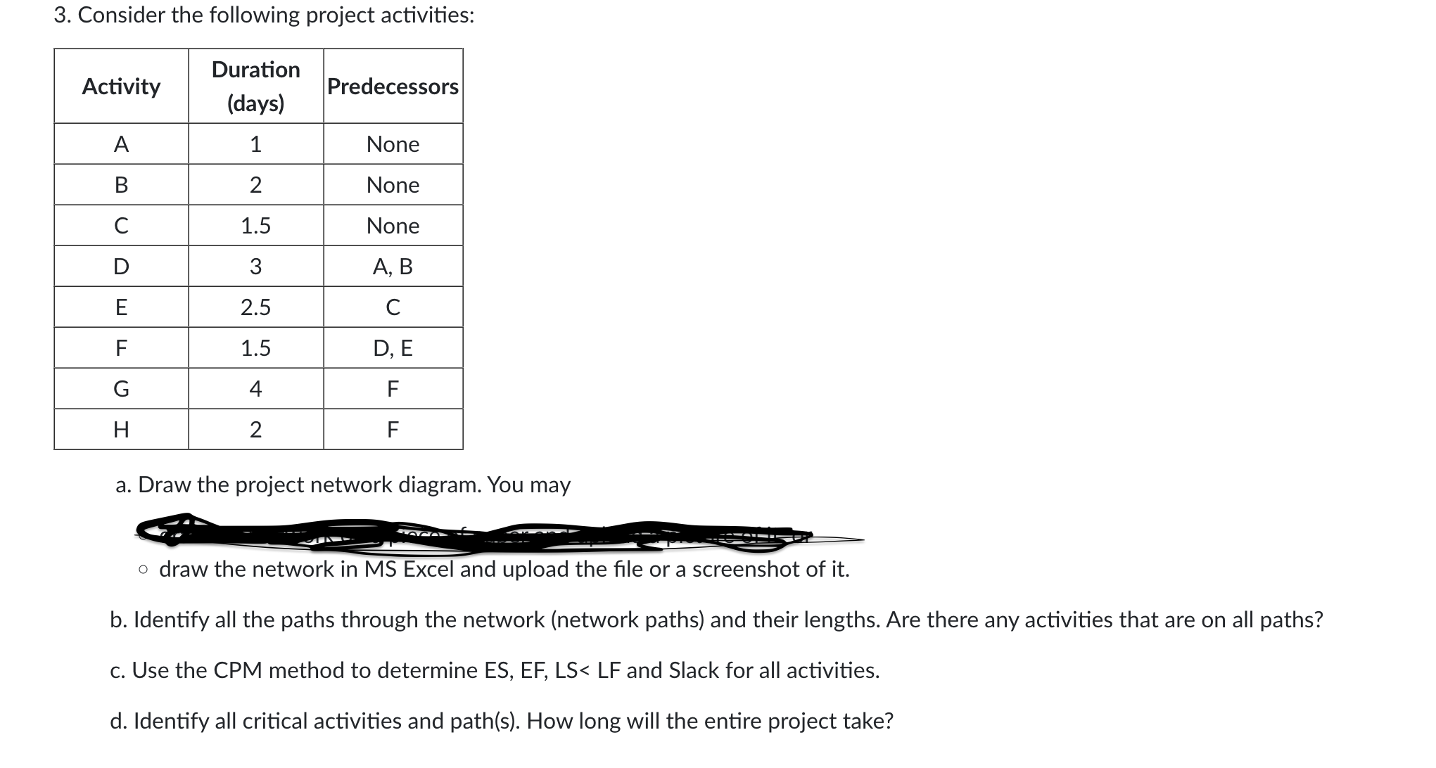 Solved Consider the following project activities:a. ﻿Draw | Chegg.com