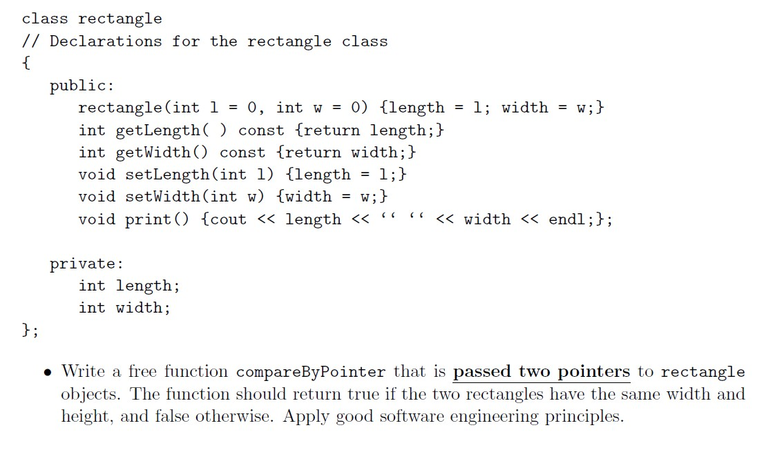 Solved class rectangle // Declarations for the rectangle | Chegg.com