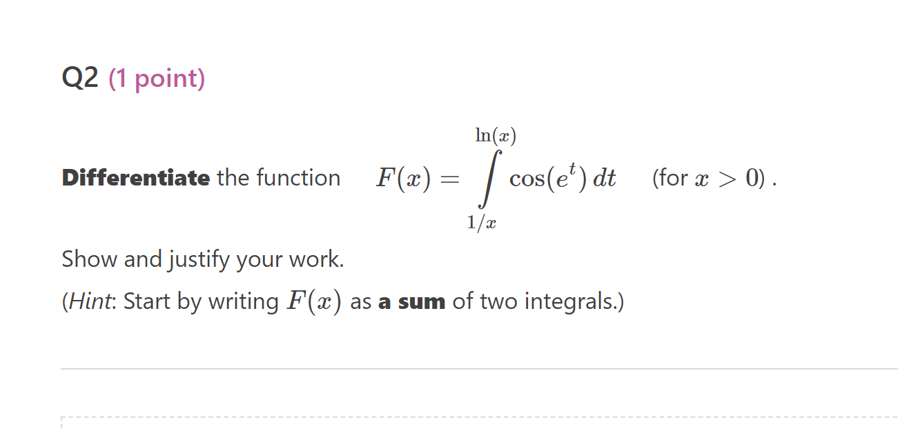 Solved Q2 (1 point) Differentiate the function | Chegg.com