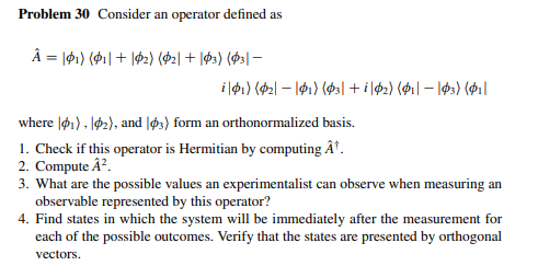 Solved Problem 30 Consider an operator defined as Â = 1®1) | Chegg.com