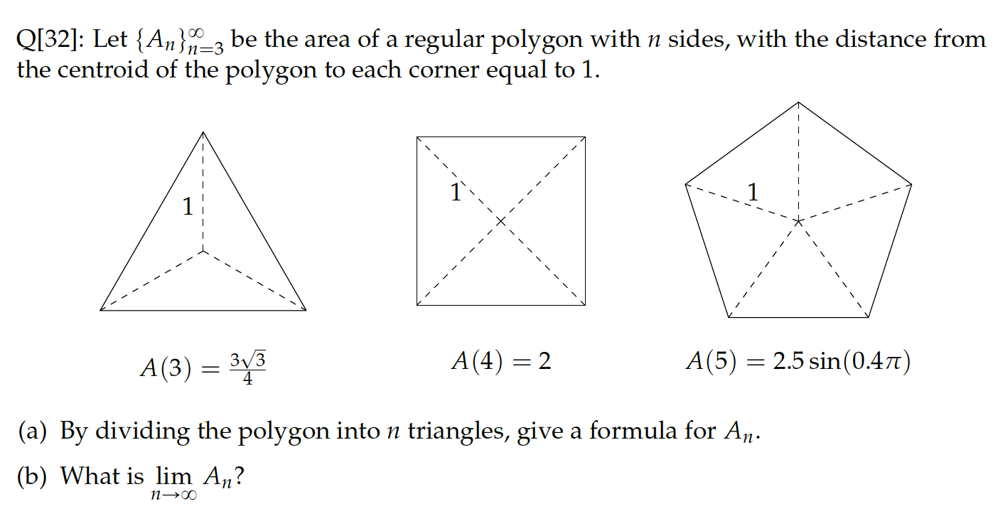 Solved Q[32]: Let {An}"=3 be the area of a regular polygon | Chegg.com