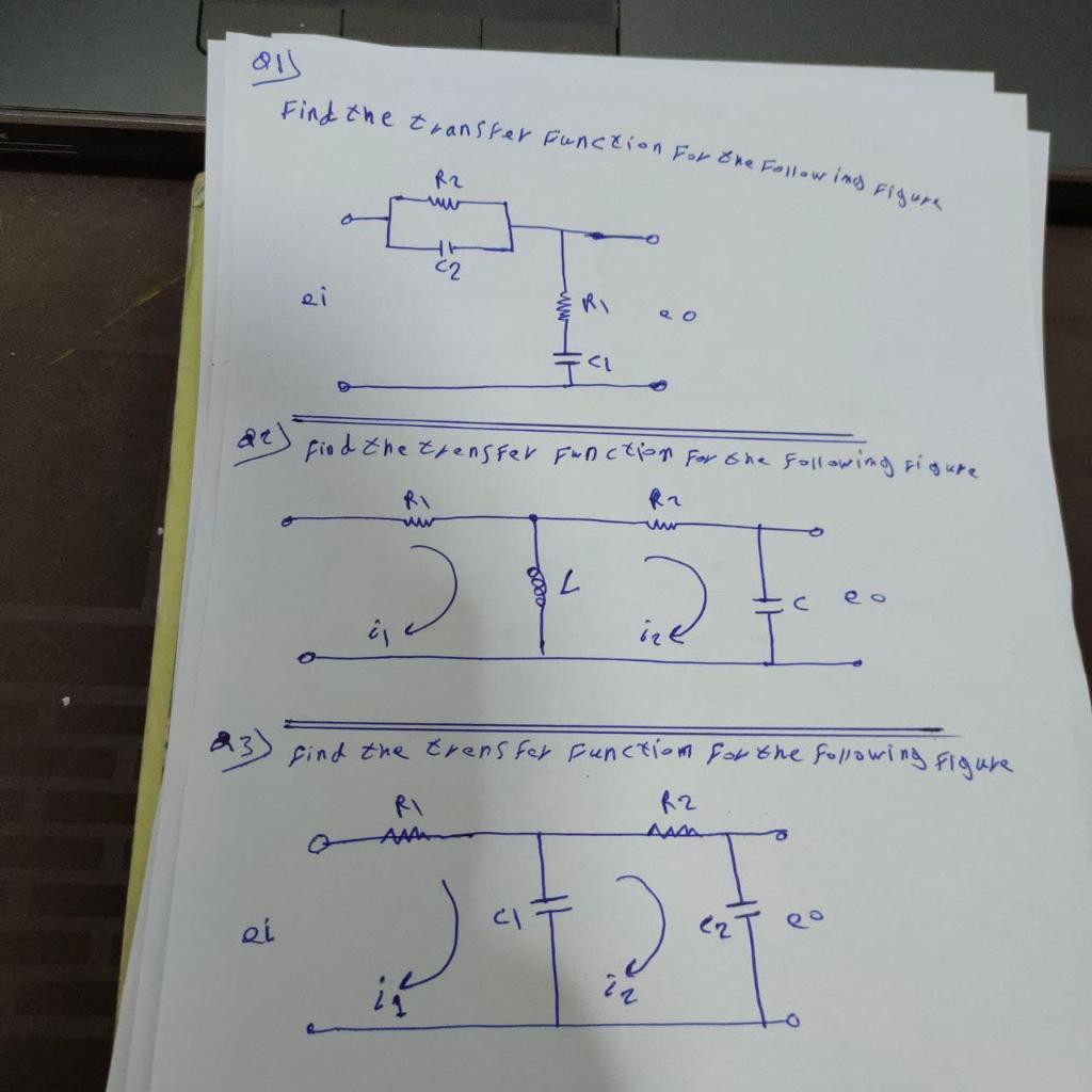 Solved का Find the transfer function for the following | Chegg.com