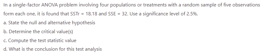 Solved In a single-factor ANOVA problem involving four | Chegg.com