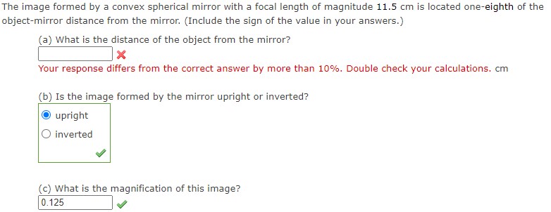 Solved The image formed by a convex spherical mirror with a | Chegg.com