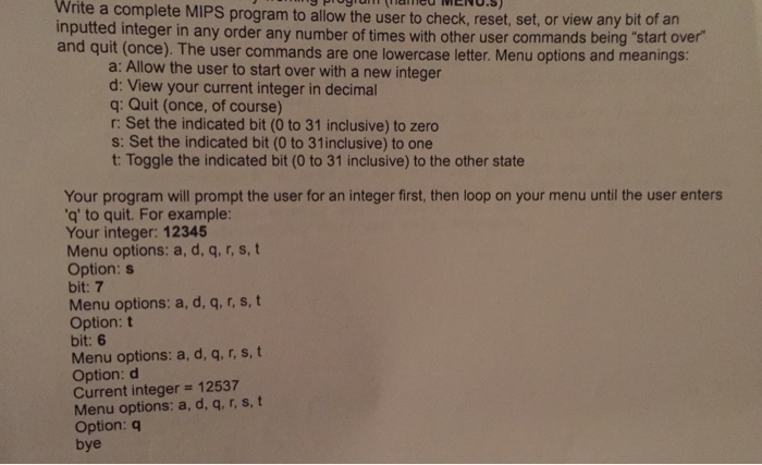 Solved Write A Complete Mips Program To Allow The User To