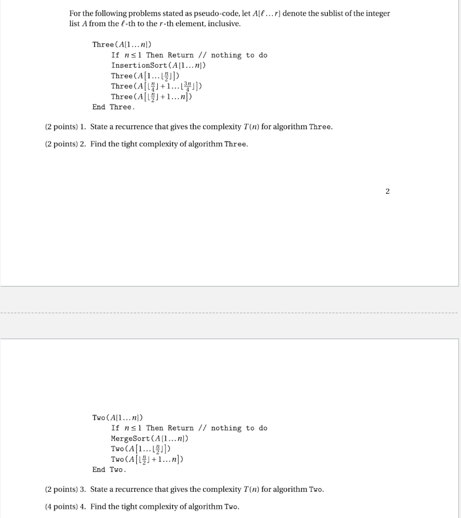 solved-following-problems-stated-pseudo-code-let-alerl-denote-sublist-integer-list-th-r-th