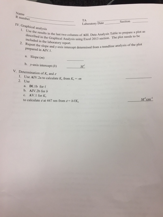 Experiment 4-Data and Analysis Data (D) I. | Chegg.com