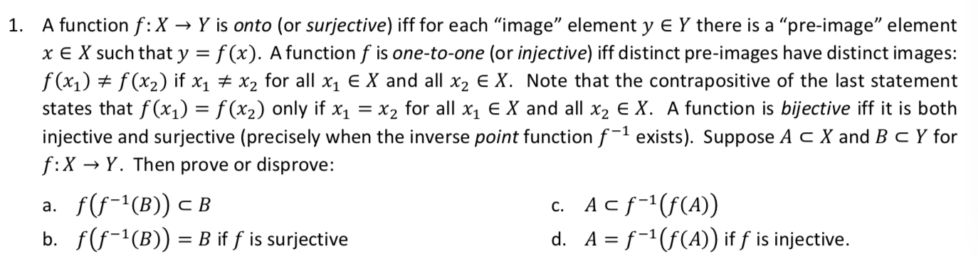 Solved 1. A function f:X > Y is onto (or surjective) iff for | Chegg.com