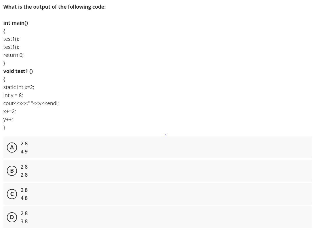Solved What is the output of the following code: int main() | Chegg.com