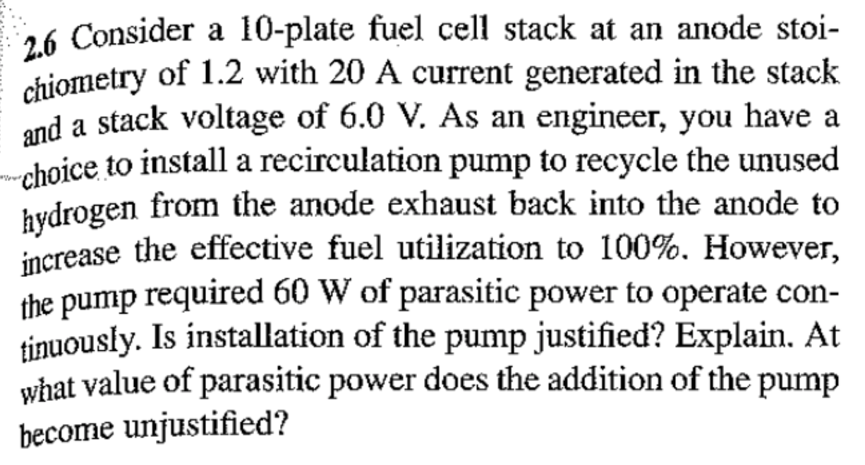 Solved 2.6 Consider a 10-plate fuel cell stack at an anode | Chegg.com