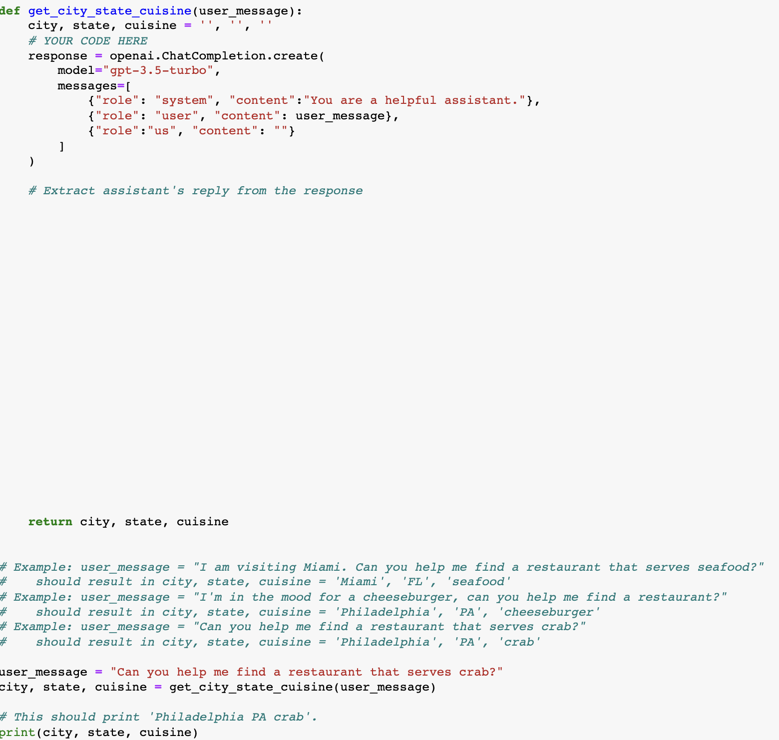 Solved Use the chat completion API to process the user query | Chegg.com