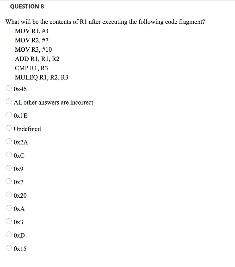 Solved QUESTION 8 What will be the contents of R1 after | Chegg.com