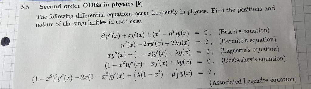 Solved Second order ODEs in physics [k] The following | Chegg.com