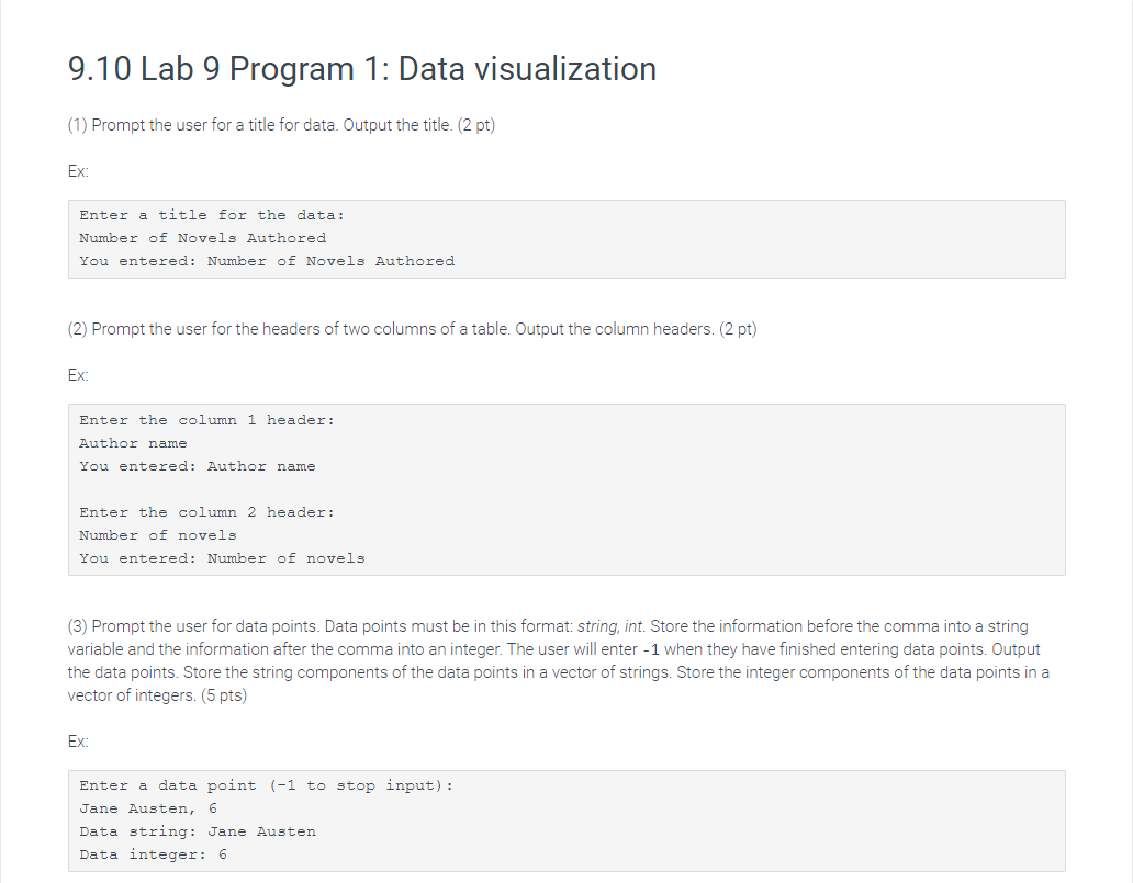 Solved 9.10 Lab 9 Program 1: Data visualization (1) Prompt | Chegg.com