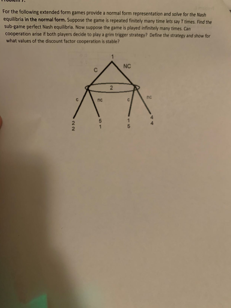 Solved For the following extended form games provide a | Chegg.com