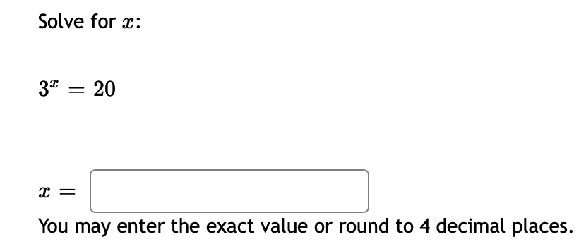 Solved Solve for x: 3a 20 X = You may enter the exact value | Chegg.com