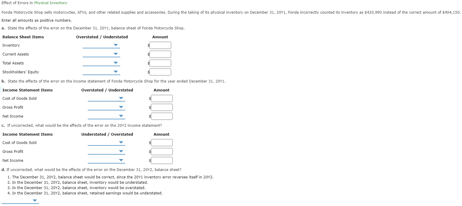 Solved Effect of Errors in Physical Inventory Fonda | Chegg.com