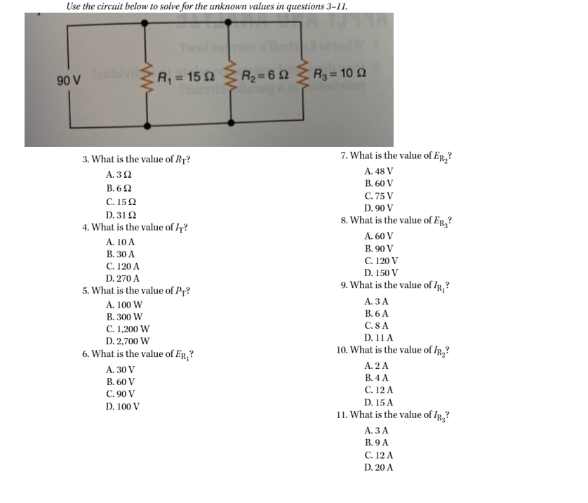 Solved Use the circuit below to solve for the unknown values | Chegg.com